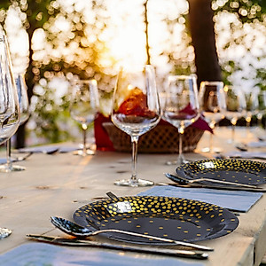 Aneco 60 Pieces 7 Inches Black Bronzing Disposable Paper Plates Dinnerware Plates Gold Foil Polka Dot Plates for Party Graduation Wedding Anniversary Birthday