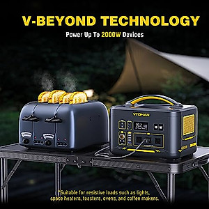 VTOMAN 1000 Portable Power Station 1408Wh 1000W (Peak 2000W), Solar Generator Station, LiFePO4 (LFP) Battery Powered Generator with 3x Pure Sine Wave 1000W AC Outlets for Outdoor Camping & Home Backup