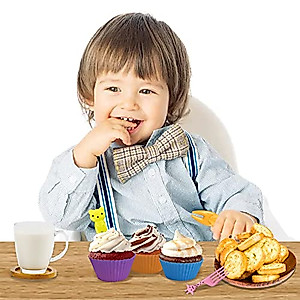 WSmelon Silicone Lunch Box Dividers for kids, 24 pcs Bento Box Dividers with 10 Animal Food Picks,Silicone Bento Box Inserts,Silicone Cupcake Baking Cups,Muffin Pan Liners, Reusable and BPA Free