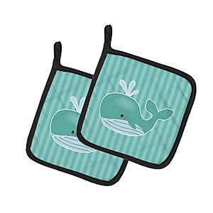Caroline's Treasures BB7125PTHD Whale Pair of Pot Holders Kitchen Heat Resistant Pot Holders Sets Oven Hot Pads for Cooking Baking BBQ, 7 1/2 x 7 1/2