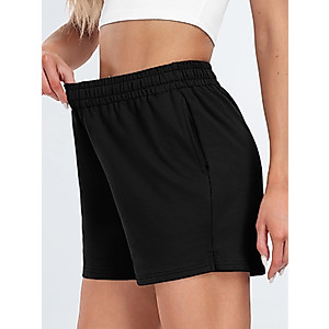 AUTOMET Womens Sweat Shorts Casual Summer Drawstring Comfy Elastic High Waist Running Clothes with Pockets Black S