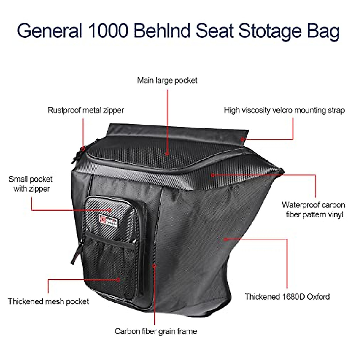 Hutexico For General 1000 Storage Accessories, Behind Seat Bag Center Seat Shoulder Bag Gear Bag UTV Storage Bag For Polaris General 1000/1000-4 / XP 1000 / XP 4 1000 2016-2023 (Black)