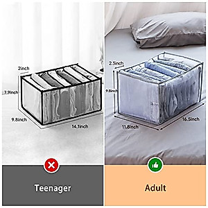 Wardrobe Clothes Organizer Portable Storage Baskets 2pcs Plus Size 16.5x11.8x9.8inch, Jeans Leggings Compartment Storage Box Closet, 7 Grids Folding Clothes Drawer Mesh Separation Organizer LB000320