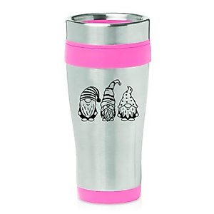 16oz Insulated Stainless Steel Travel Mug Coffee Mug Tumbler Gnomes (Pink)
