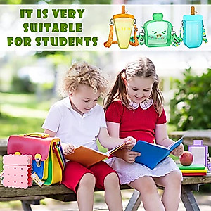 Queekay 6 Pcs Water Bottles with Straws for Kids Watermelon Water Bottle Adjustable Strap Leakproof Plastic Watermelon Ice Cream Camera Bread Biscuits Shaped Water Bottle for School Travel