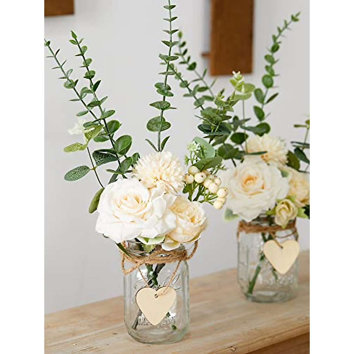 Party Joy Mason Jar Sconces Set of 2 Spring Decor Wall Decor Rustic Wall Sconces with Remote Control LED Fairy Lights and Artificial Flowers Bathroom Decor Home Decor with Lights