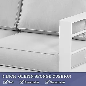 Wisteria Lane 2 Pieces Patio Furniture Aluminum Armchair, All-Weather Outdoor Single Sofa, White Metal Chair with Light Grey Cushions