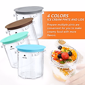 FENKOA Pint Containers and Lids Replacement for Ninja Creami Breeze Containers - 4 Pack, 16oz Pint Cups Replacement for NC100 NC101 NC200 NC201 NC201Q NC205A Ice Cream Maker, BPA Free