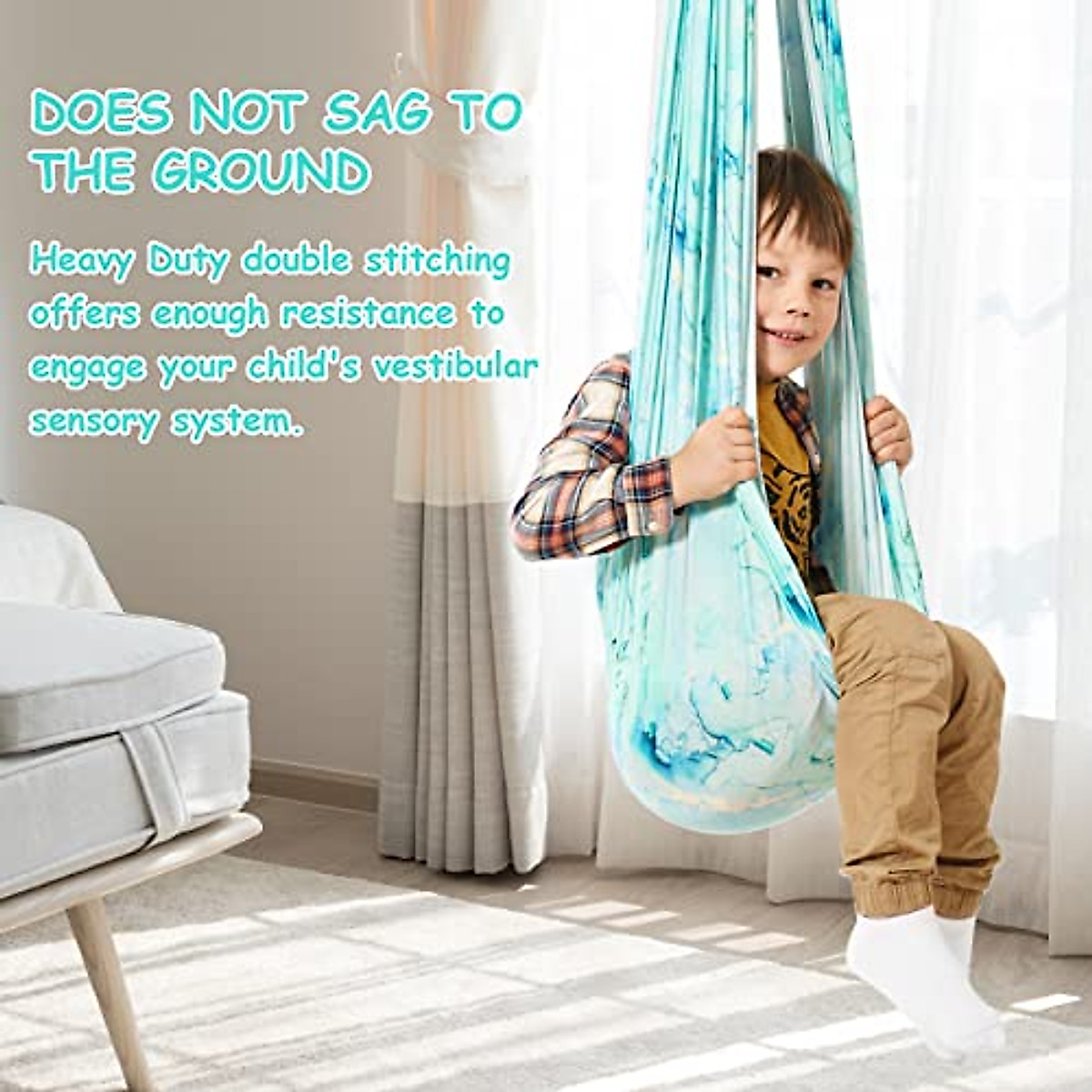 KABOER Indoor Outdoor Cuddle Sensory Swing,Therapy Hammock Swings with 360° Swivel Hanger Hanging Calming Compression Therapy Swing for Child&Adults to Play&Calm, Max Weight 200lbs,Marbling