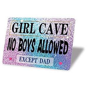 ManruleUS Room Decor for Teen Girls Aesthetic Metal Tin Sign Girl Cave No Boys Allowed 12x8 inches (Girl Cave 3)