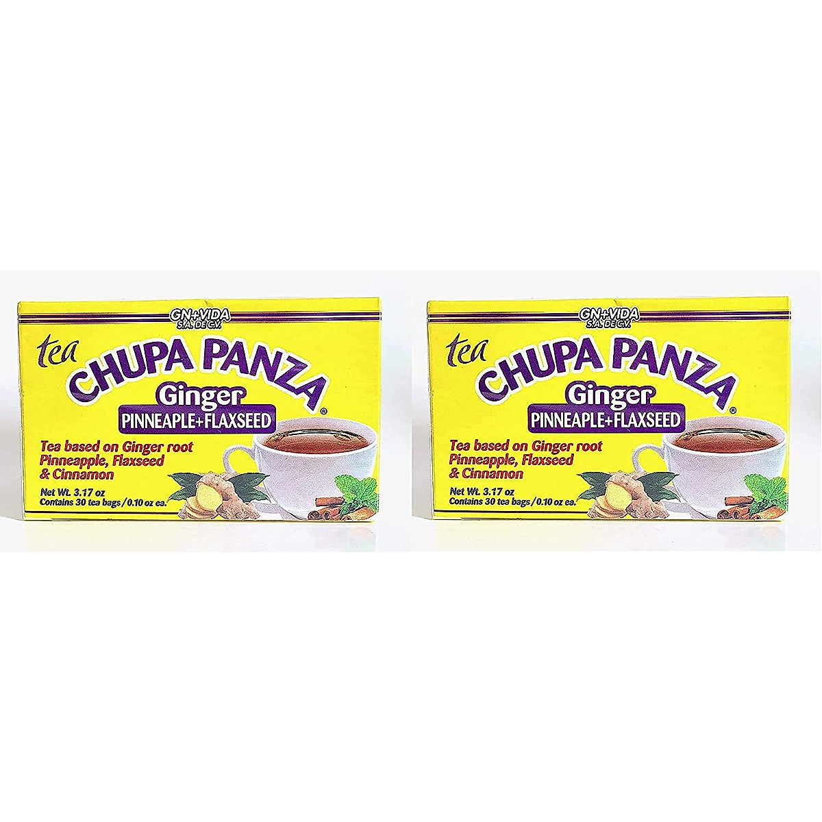 Tea CHUPA Panza, Tea Based ONGINGER Root, PINNEAPPLE, Flaxseed & Cinnamon (30 Tea Bags/0.10 oz Each) (2-Pack)