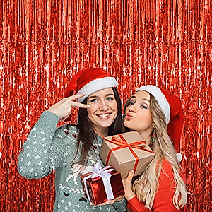 GOER 3.2 ft x 9.8 ft Metallic Tinsel Foil Fringe Curtains Party Photo Backdrop Party Streamers for Birthday,Graduation,New Year Eve Decorations Wedding Decor (1 Pack, Red)