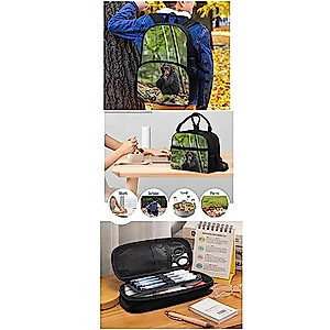 Chimpanzee Backpack Lunchbox Set School Bookbag with Lunch Bag and Pencil Case Pen Stationery Bag