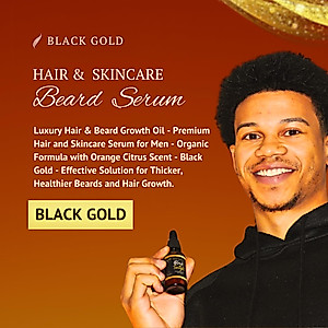 Black Tonight Premium Beard Oil – Organic Beard Growth Serum with Orange Citrus Scent – Luxury Beard & Hair Growth Serum that Softens, Conditions, Strengthens & Protects - 1oz