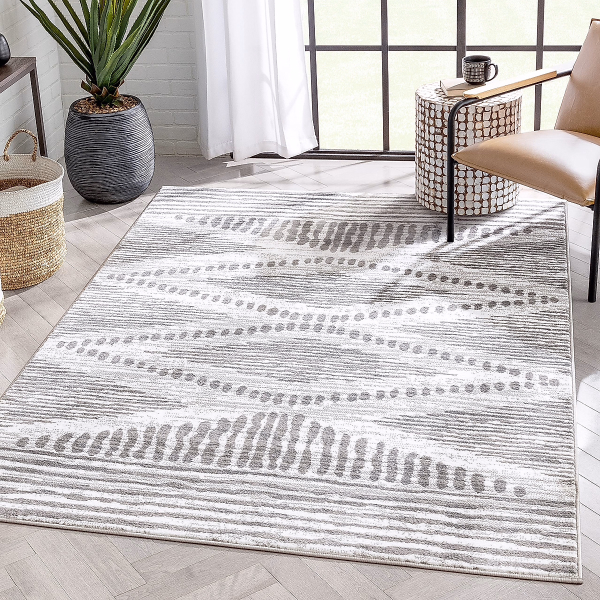 Well Woven Axasta Ivory Grey Diamond Medallion Tribal Area Rug 5x7 (5'3" x 7'3")