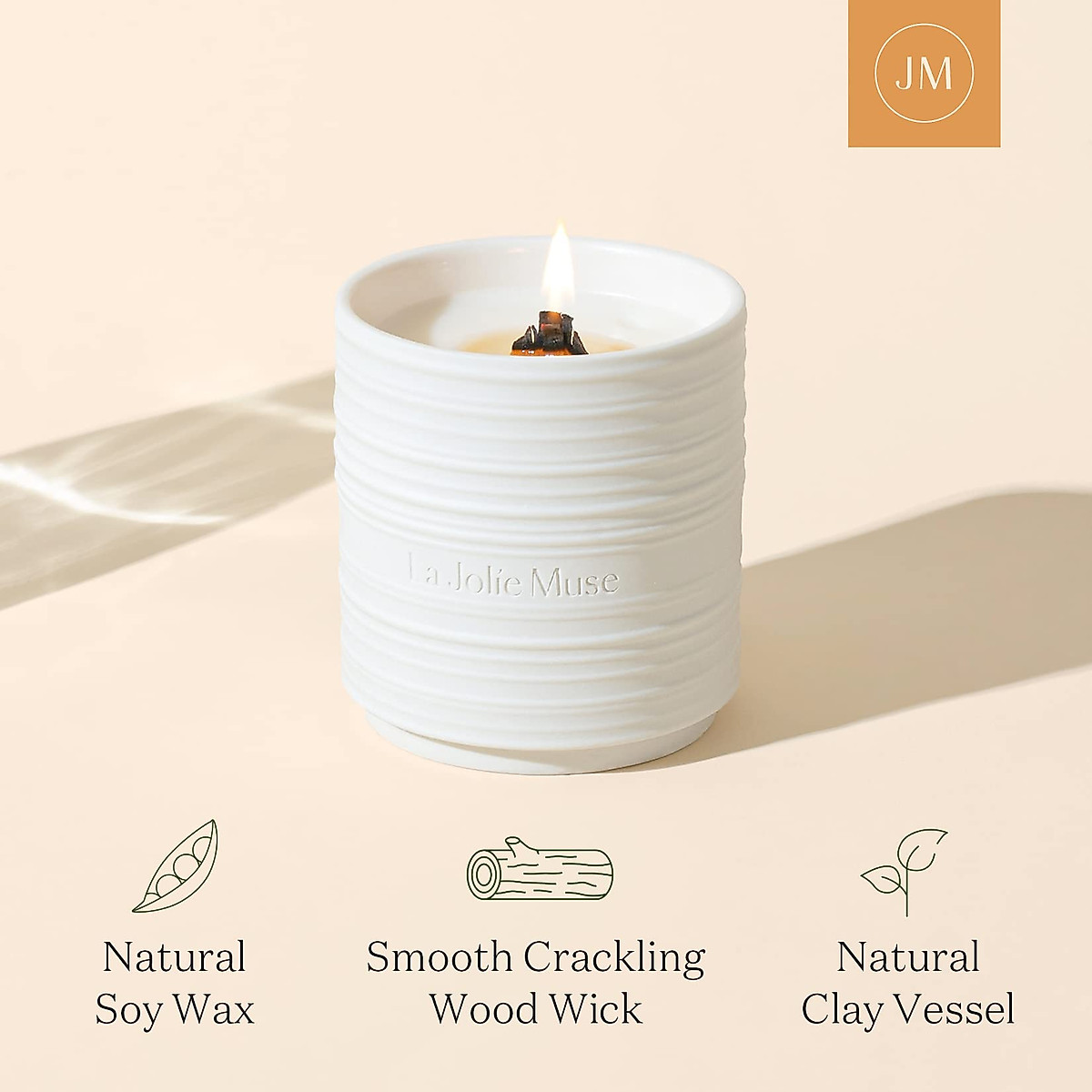 LA JOLIE MUSE Sandalwood & Patchouli Candle, Wood Wicked Candles, Candles for Home Scented, Natural Soy Candles, Clean Burn Candle, 50 Hours