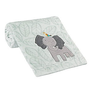 Lambs & Ivy Jungle Friends Appliqued Fleece Nursery Baby Blanket - Elephant