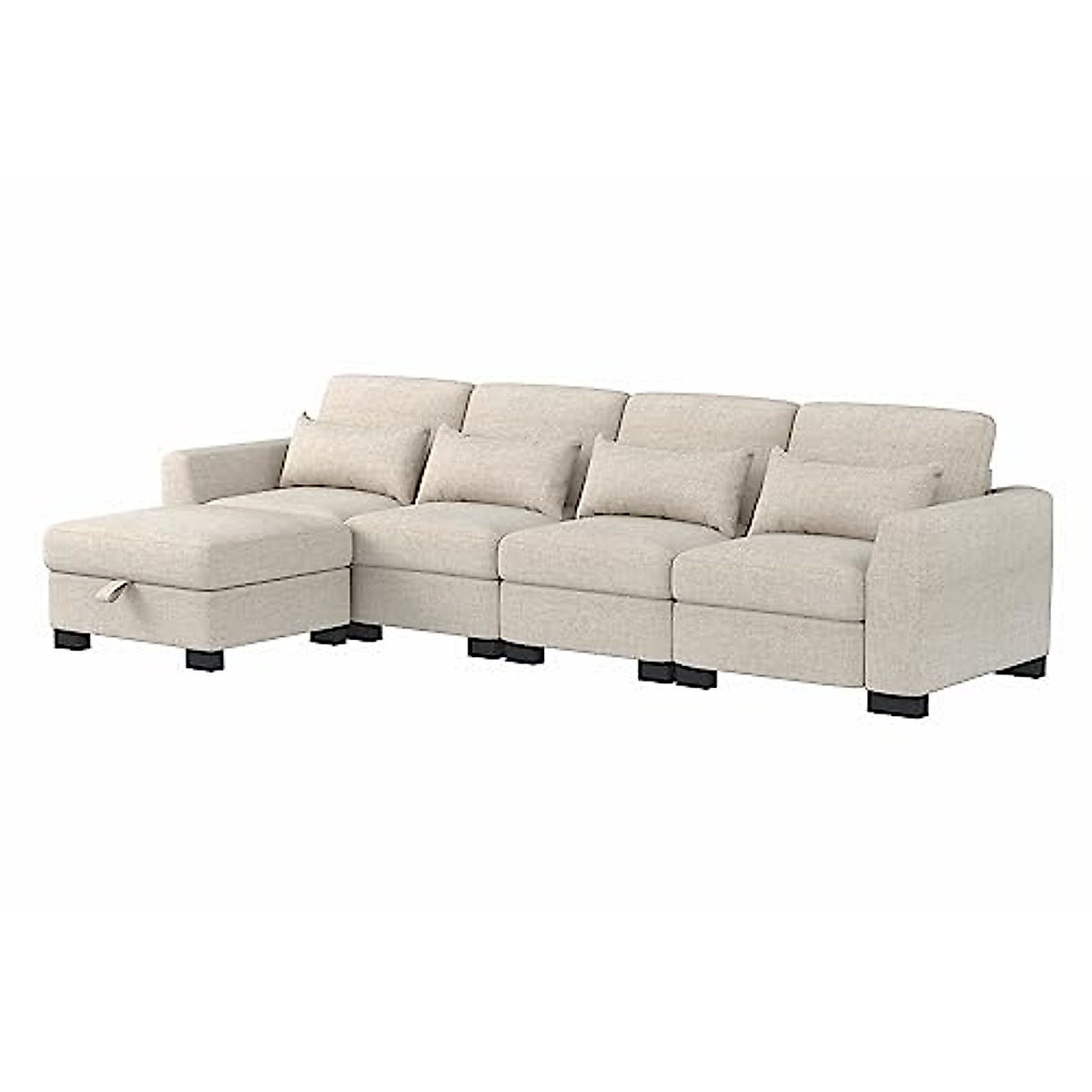 Sunrise Coast Modular Sofa Couch 130" Convertible L Shaped Sofas&Couches with Movable Ottoman Sectional, Beige