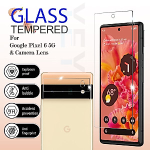 YEYEBF Google Pixel 6 5G Screen Protector + Camera Lens Protectors, [2+2 Pack] Full Coverage Tempered Glass Screen Protector for Pixel 6 [Case-Friendly][Anti-Shatter][3D Glass]