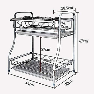 Plate Rack Dish Drainer Rack 2/3-Layer Kitchen Supplies Storage Draining with Chopsticks/Knives/Cutting Board Holder Pan Plate Holder (Color : Silver, Size : 2-Tier)