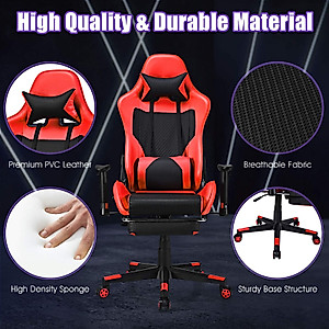 POWERSTONE Gaming Chair - Ergonomic Gaming Chair with Footrest for Women Racing Esports Computer Chair High-Back Massage Leather Recliner Rolling Swivel Chair (Red)