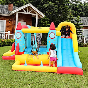 Doctor Dolphin Inflatable Rocket Bounce House with Blower,Inflatable Bouncy House for Kids Outdoor,Toddle Jumping Bounce House with Slide for Backyard Party