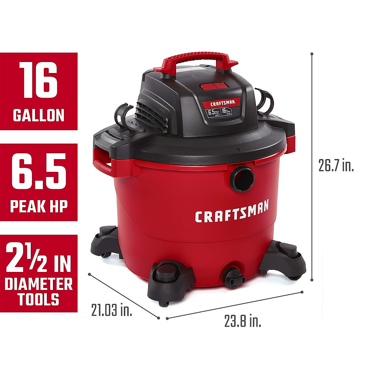 CRAFTSMAN CMXEVBE17607 16 Gallon 6.5 Peak HP Wet/Dry Vac with Detachable Leaf Blower, Heavy-Duty Shop Vacuum with Attachments