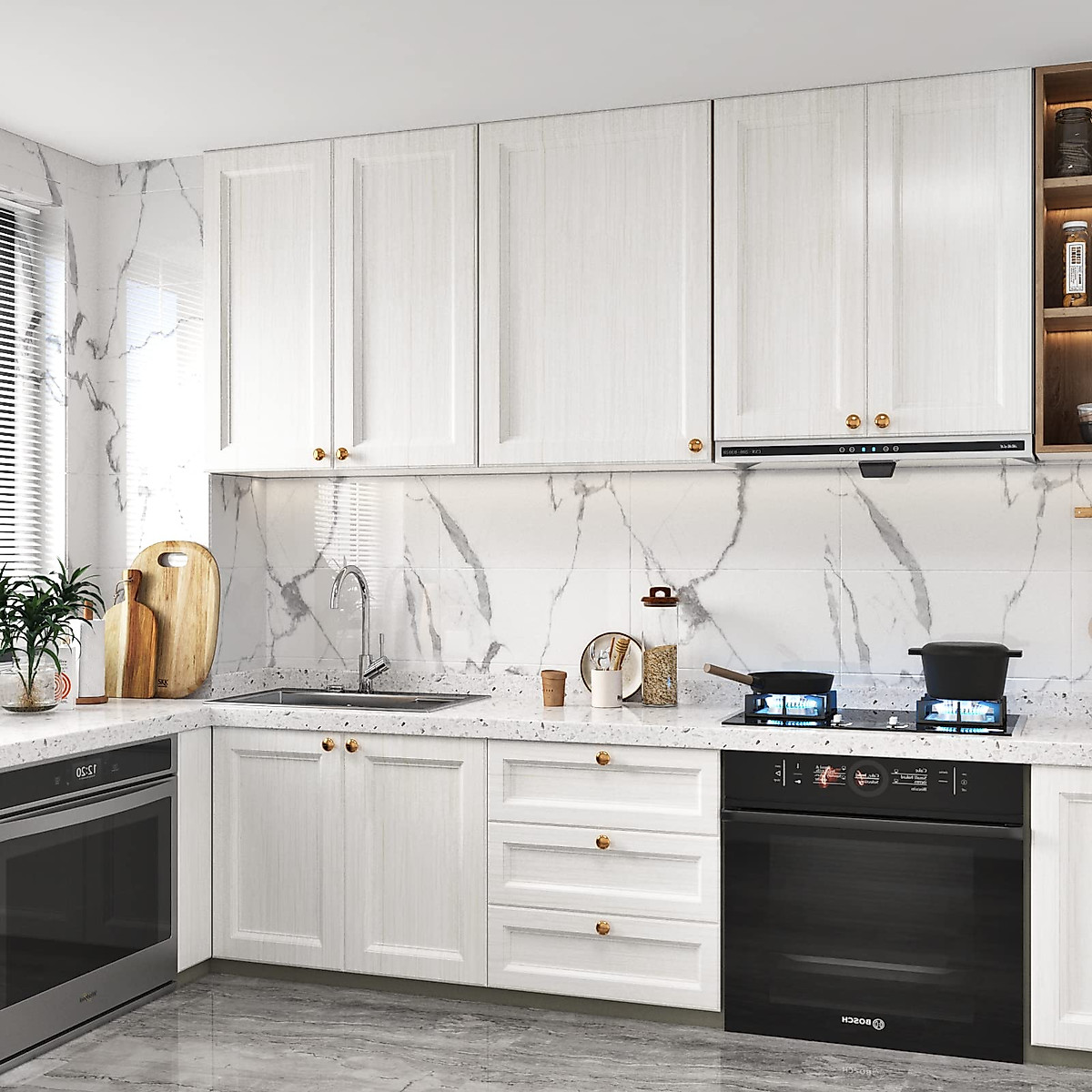 Skyblur White Wood Grain Vinyl Wallpaper, 24"x 118", Peel & Stick, Self Adhesive, Removable, Multi-Purpose, Kitchen, Bathroom, Living Room, Stain Resistant