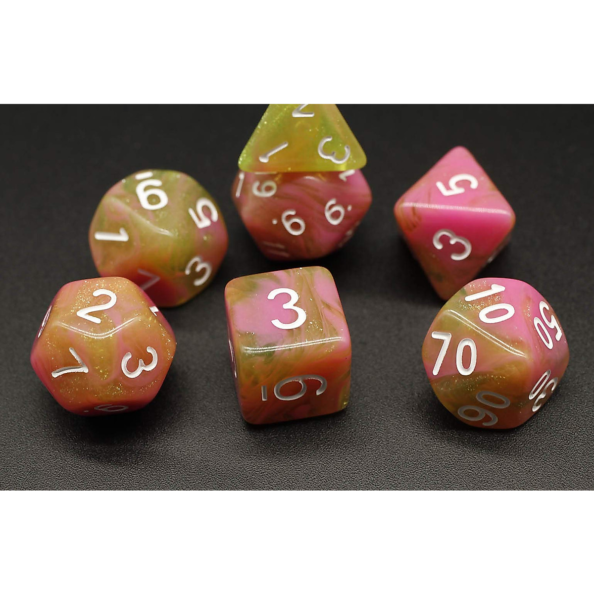 DND Dice Polyhedral 7-Die Dice Set for D&D Dungeons & Dragons Role Playing Gaming Glitter dice(Pink Green)…
