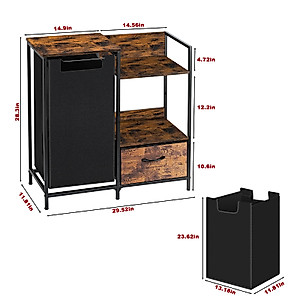 Laundry Hamper, Laundry Basket Organizer with 1 Large Removable Dirty Clothes Bag & 1 Pull-Out Cloth Drawer, with Top Shelf and Side Shelf, Dirty Clothes Hamper Organizer for Laundry Room Bathroom