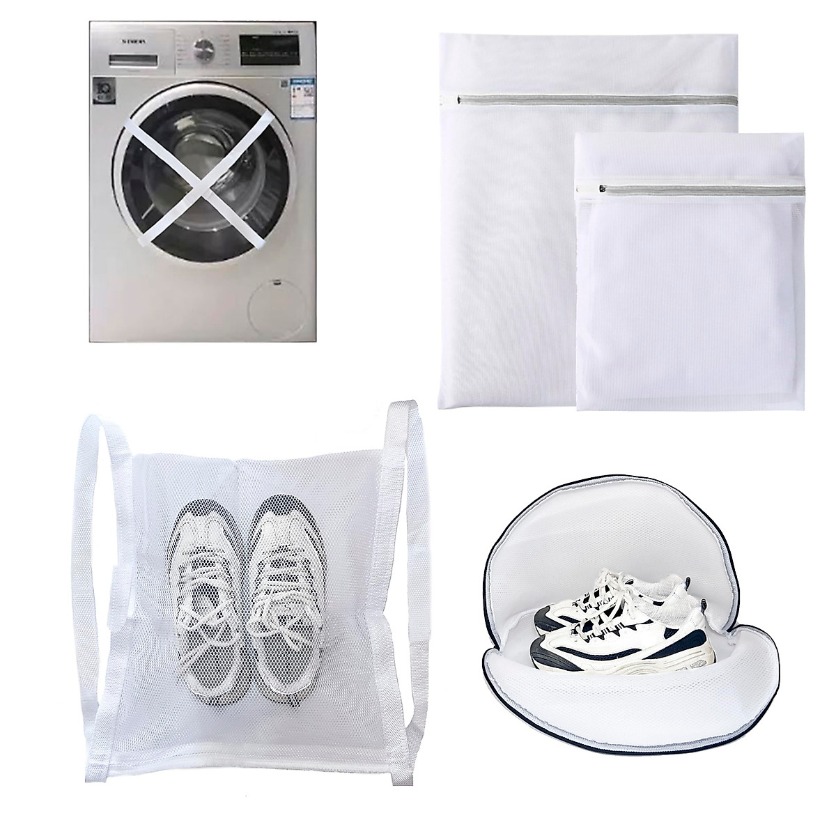 4 Set Shoe Dryer Wash Bags, Sneaker Dryer Bags Laundry Shoe Bags for Washer and Inside Dryer Door, Shoe Dryer Bag with Straps, Sneaker Laundry Net Bag for Shoes