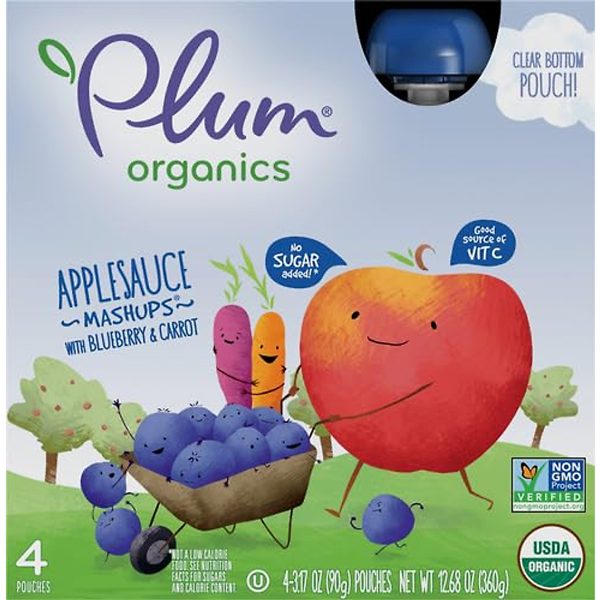 Plum Organics Applesauce, Blueberry & Carrot, 3.17 Oz, 4 Ct