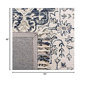 SAFAVIEH Aspen Collection Accent Rug - 4' x 6', Ivory & Blue, Handmade Boho Braided Tassel Wool, Ideal for High Traffic Areas in Entryway, Living Room, Bedroom (APN125A)