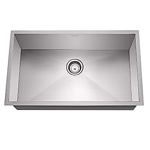 Miligoré 32" x 19" x 10" Deep Single Bowl Undermount Zero Radius 16-Gauge Stainless Steel Kitchen Sink - Includes Drain/Grid