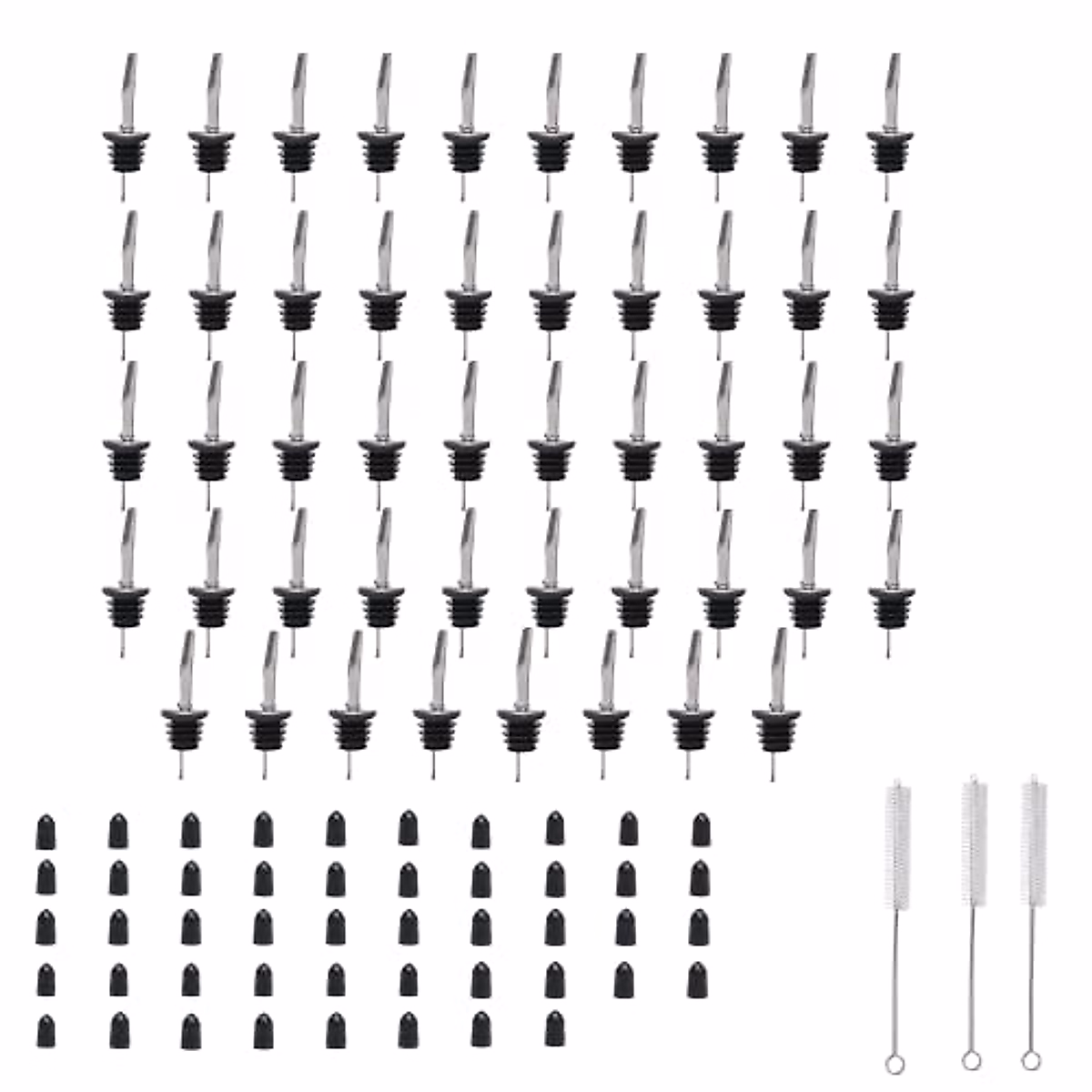 48 Pack Liquor Pour Spouts Set - Stainless Steel Bottle Spout and Liquor Pourers Set Bar Accessories, Olive Oil and Vinegar Bottle Stopper Spouts with Dust Caps Covers, Black, 4.3 inch (304)