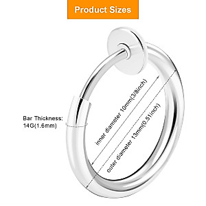 CrazyPiercing 8 pcs of Surgical Steel Clip on Non-pierced Hoops Fake Nose Lip Ear Rings Piercing (Silver color)