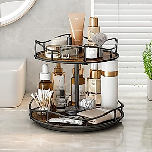 Wood Lazy Susan Organizer Spice Rack - Revolving 10 inch Space Saving Turntable for Kitchen Countertop Pantry Cabinet Organization Storage, Black