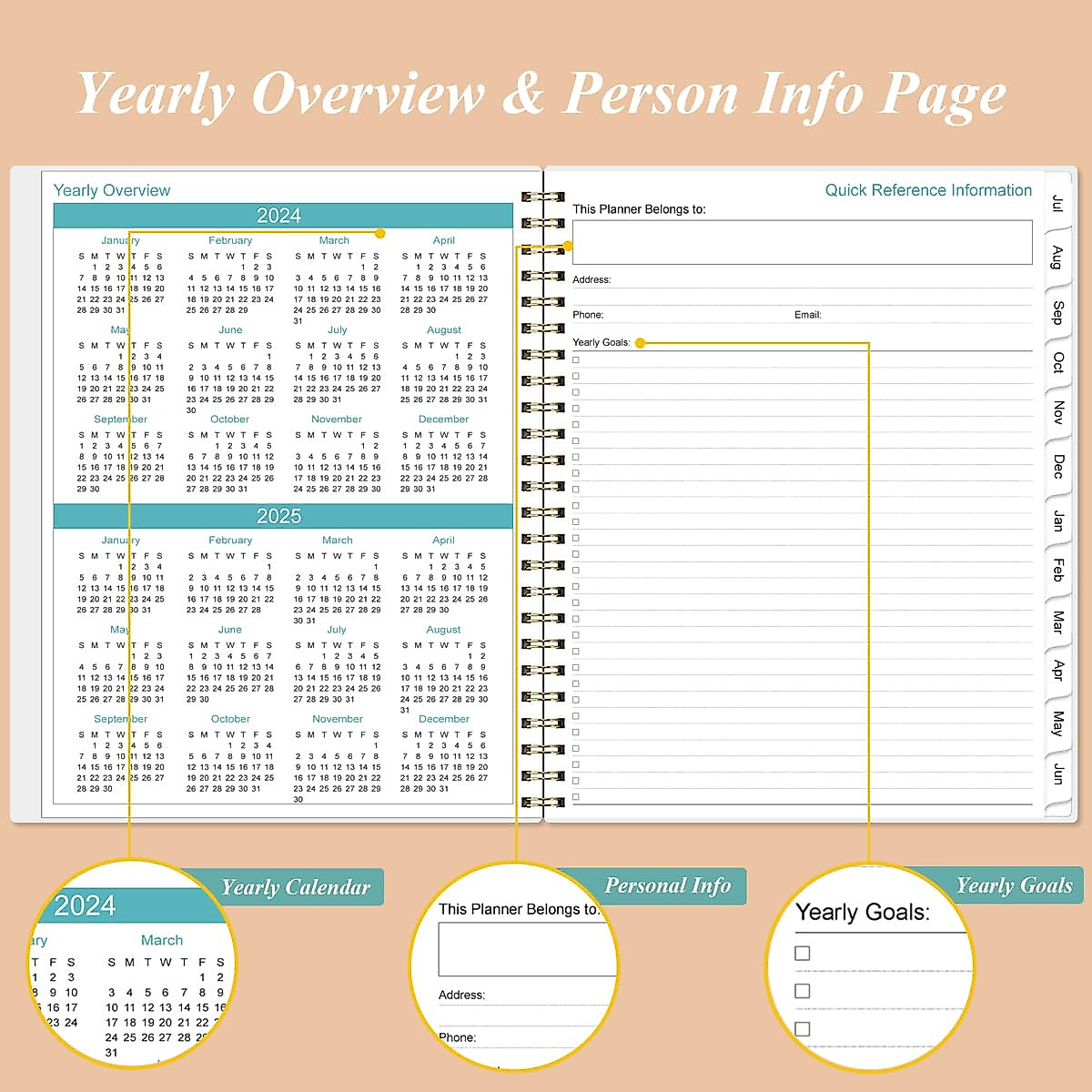 2024-2025 Planner - A4 Weekly & Monthly Planner to Achieve Goals & Increase Productivity, July 2024 - June 2025, 8.5" x 11", Rose Leaf