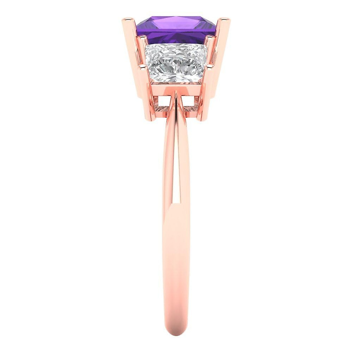 Clara Pucci 3.0 ct Princess Cut 3 Stone Solitaire Natural Amethyst gemstone Designer Anniversary Bridal Engagement Ring 14k Rose Gold