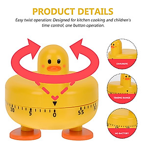 Angoily Yellow Duck Timer Mechanical Kitchen Timer 60- Minute Wind Up Dial 360° Rotating Pig Countdown Duck Reminder Cute Cartoon Animal Timer Cute Cooking Time Management