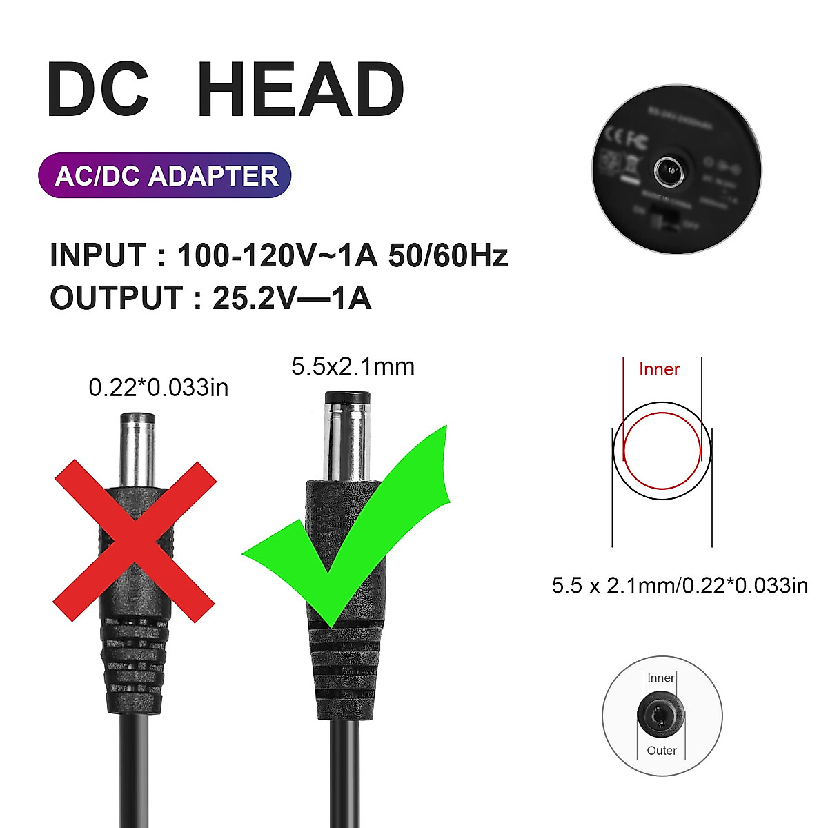24V 1A Massage Gun Charger ，DC 24V or 25.2V 1A Massage Gun Power Cord Muscle Blaster Massage Gun Charger