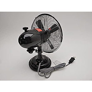 All Metal 8 inch Retro 3-Speed Tilted-Head Oscillation Table Fan Black, Oscillating Cloth Cord