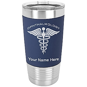 LaserGram 20oz Vacuum Insulated Tumbler Mug, Ophthalmology, Personalized Engraving Included (Silicone Grip, Navy Blue)
