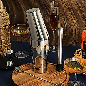 16 Pieces Cocktail Shaker Set Including 4 Pcs Boston Shaker 4 Pcs Muddler 4 Pcs Double Measuring Jigger 4 Pcs Mixing Spoon Stainless Steel Bartender Kit Bar Accessories for Home Bar Wine Lovers Gift