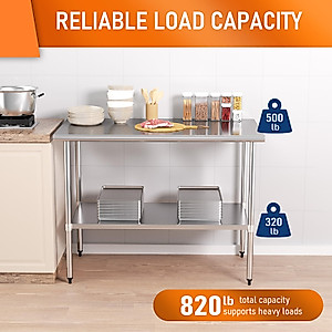 HOCCOT Stainless Steel Table for Prep & Work 24" X 48" inches with Adjustable Shelf, Commercial Workstations, Utility Table in Kitchen Garage Laundry Room Outdoor BBQ