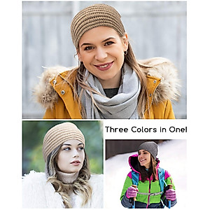 3pcs Womens Winter Hats, Beanie Hat for Women, Knit Hat Slouchy Beanies Wool Hat, Warm Turban Hat Thick Chemo Caps for Cancer Patient, White Gray Brown