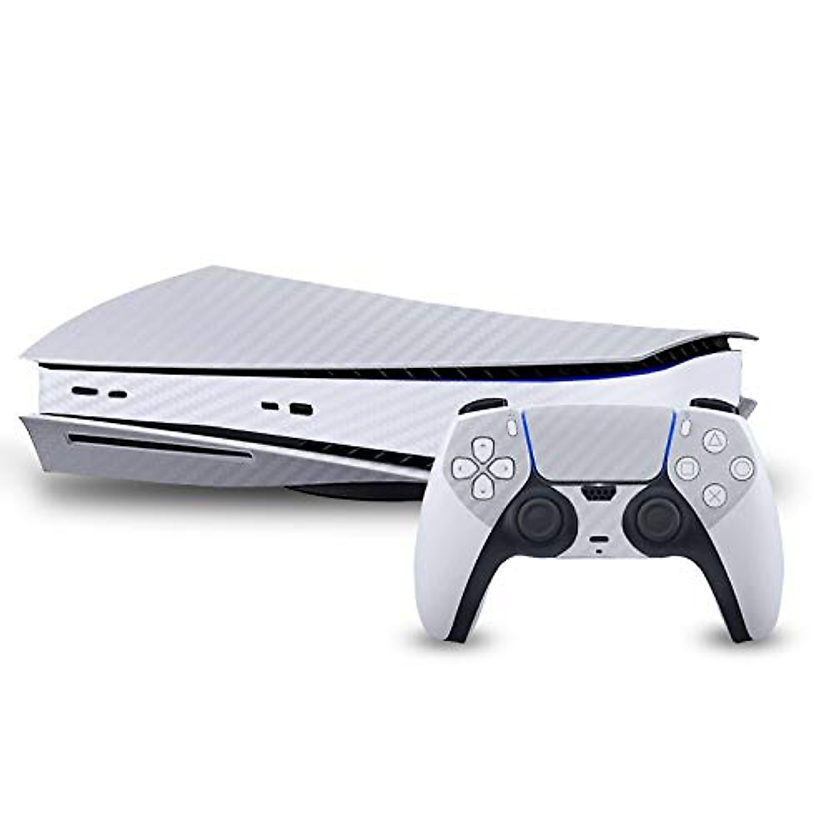 3D Carbon Fiber White - Air Release Vinyl Decal Mod Skin Kit by System Skins - Compatible with PlayStation 5 Console (PS5)