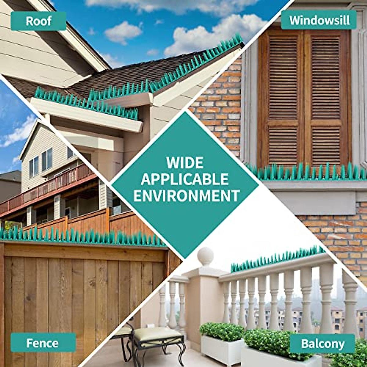 TAISHAN Bird Spikes,10 Pack Plastic Squirrel Raccoon Pigeon Cat Animal Deterrent Spikes for Anti Outdoor Outside to Keep Birds Away,Anti Fence Railing and Roof, Green