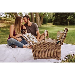PICNIC TIME Piccadilly Picnic Basket - Romantic Picnic Basket for 2 with Picnic Set, (Natural Canvas)