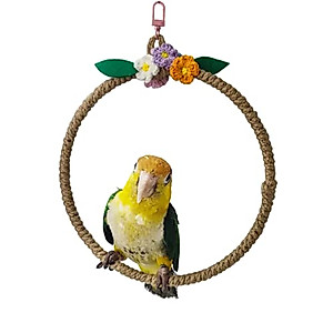 Barn Eleven Bird Toys Metal Cotton Rope Swing Parrot Perch Swings Toys Parrot Cage Toys Bird Hanging Swing Chewing Toys for Parrots Budgie Parakeet Cockatiel Cockatoo Conure (Small)